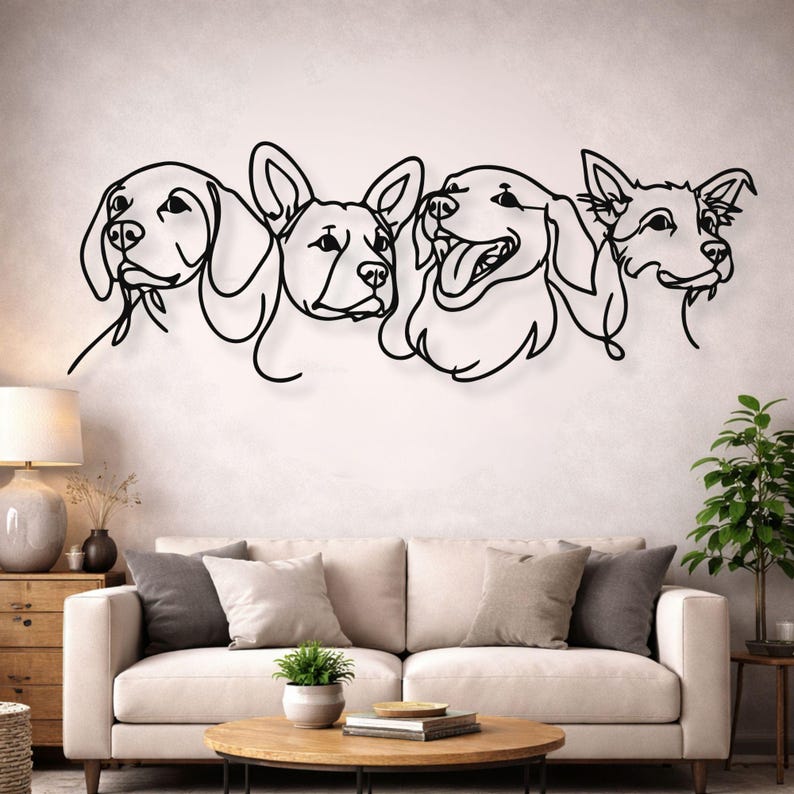 Dog Line Art Metal Wall Art – Modern Minimalist Dog Wall Décor – Pet ...