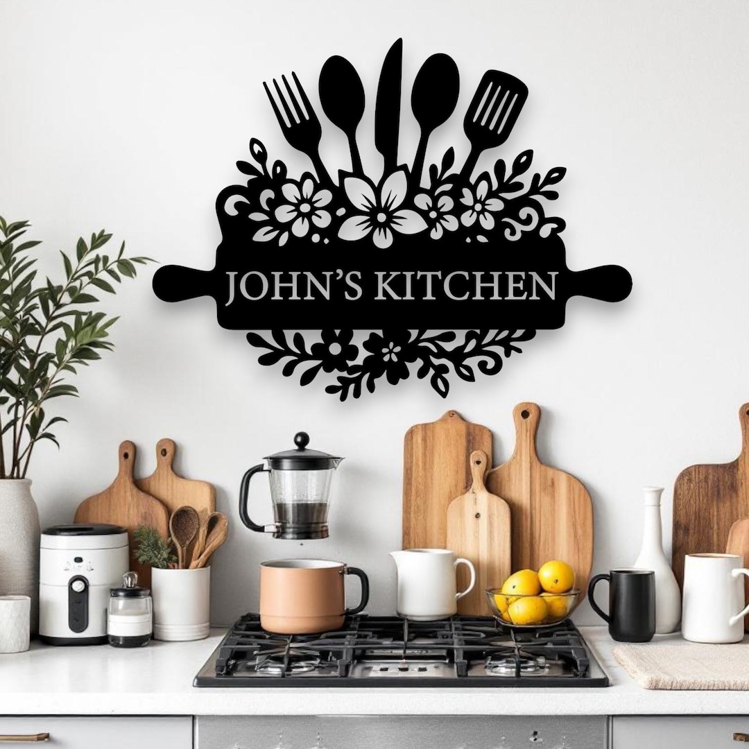 Custom Kitchen Metal Wall Sign |personalized Name and Utensil Design ...