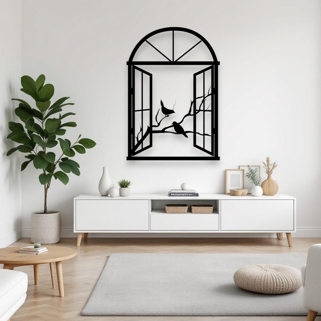 Decorative Window Frame Panel With Bird Scene, Metal Wall Art for ...