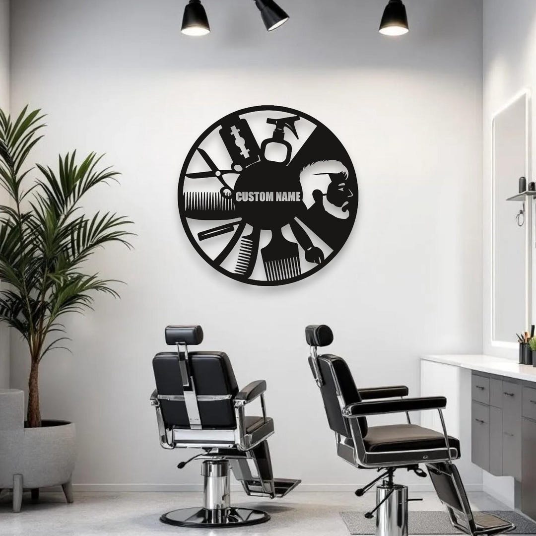 Custom Barber Shop Metal Wall Art, Personalized Barber Shop Name Sign ...