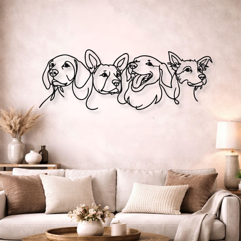Dog Line Art Metal Wall Art – Modern Minimalist Dog Wall Décor – Pet ...