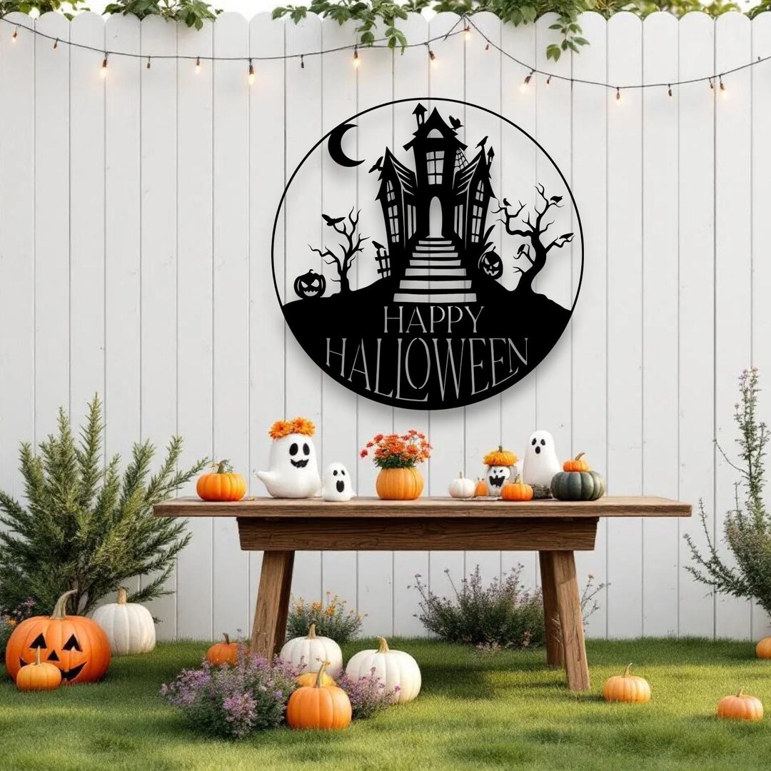 Happy Halloween Metal Sign | Witch House Door Hanger | Spooky Wall ...