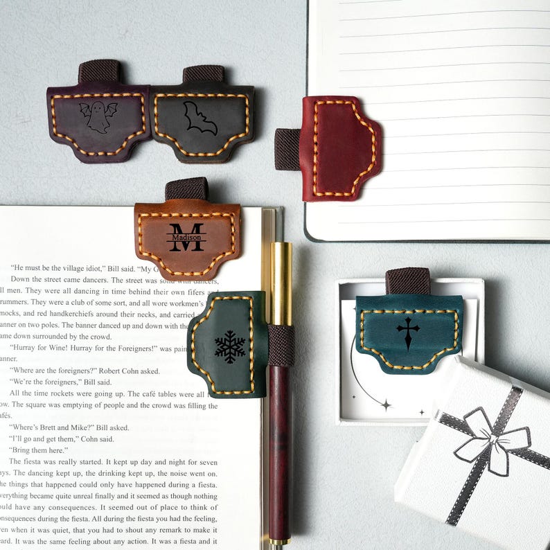 Personalized Magnetic Bookmark, Engraved Leather Book Mark With Pen ...