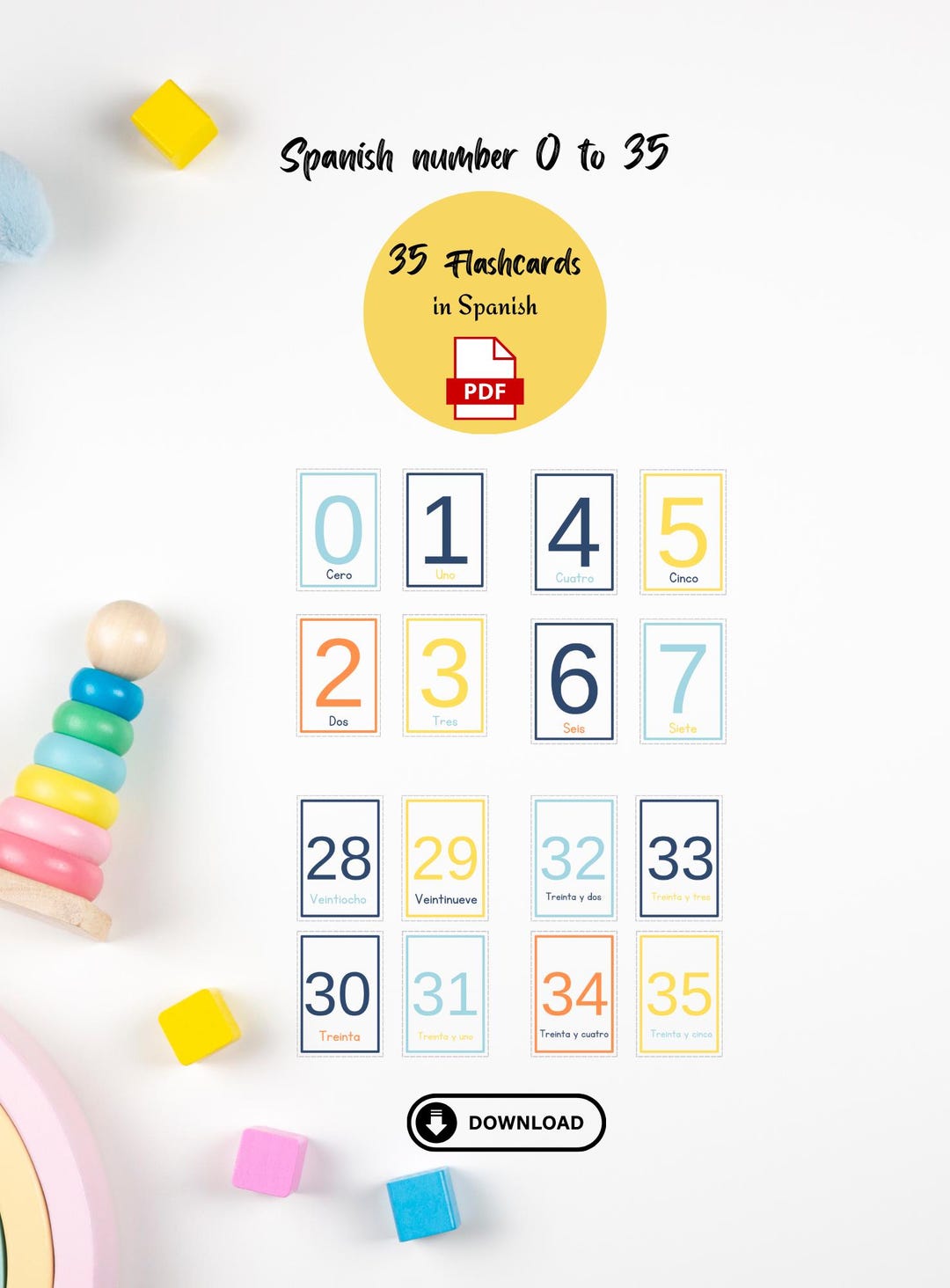 Spanish Number Flashcards | Numbers 0 to 35 | Printable PDF for Kids - Etsy