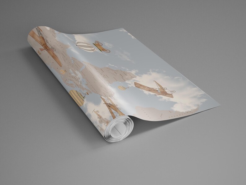 Personalized Vintage Airplane World Map Wallpaper, Custom Name Travel ...