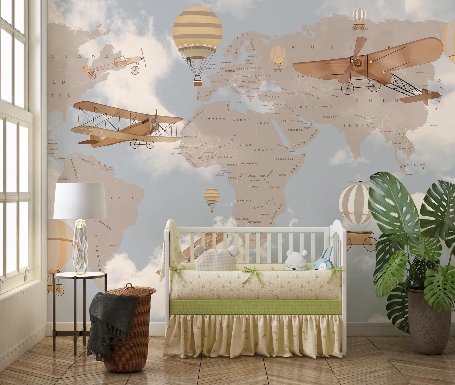 Personalized Vintage Airplane World Map Wallpaper, Custom Name Travel ...