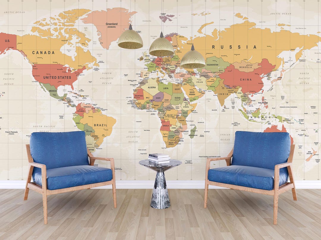 Boho World Map Wall Decal: Peel and Stick Vinyl - Etsy