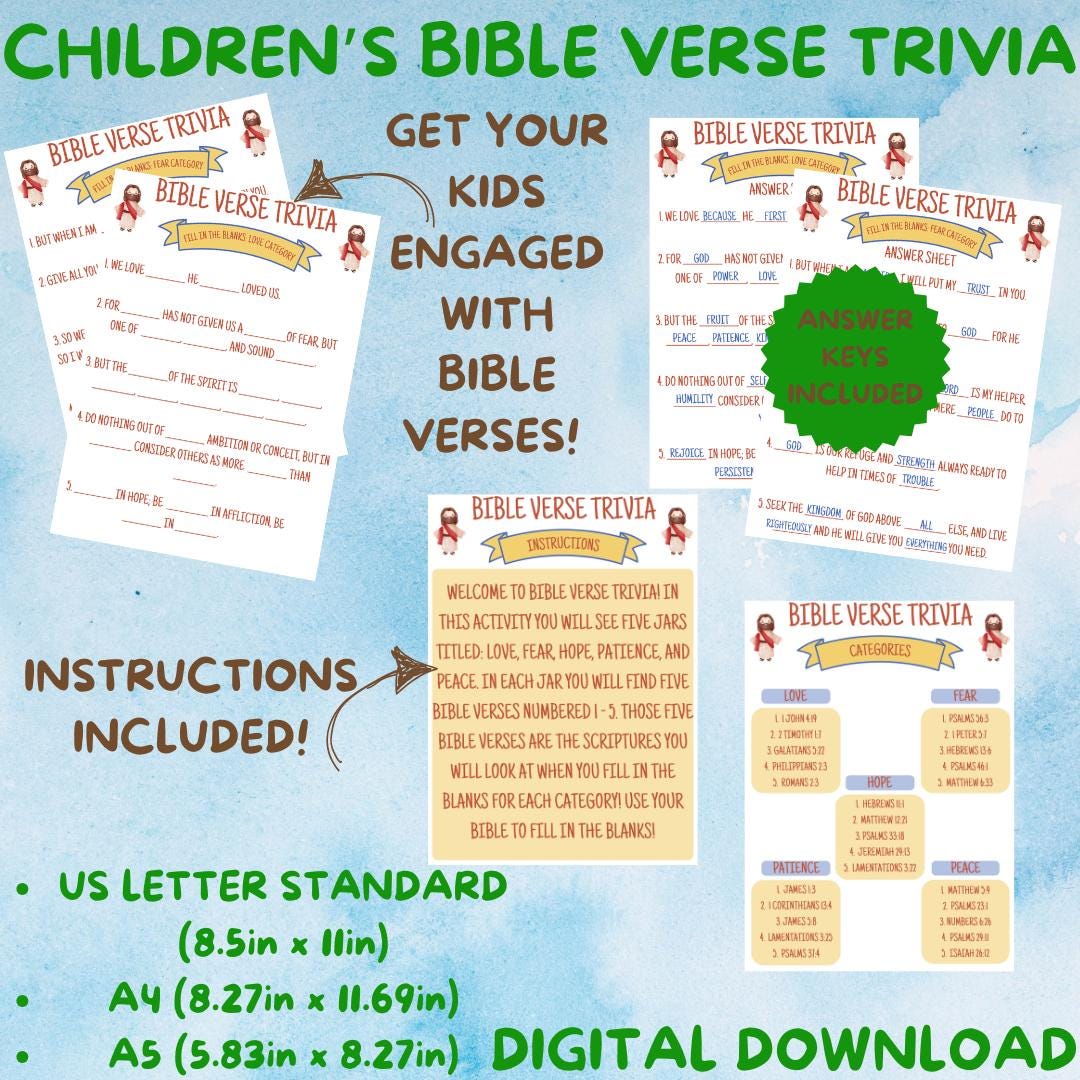 Children's Bible Verse Trivia, Bible Verse Trivia Fill in the Blanks ...