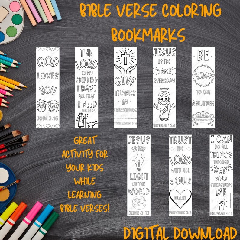 Bible Verse Coloring Bookmarks for Kids, Bible Activity Coloring ...