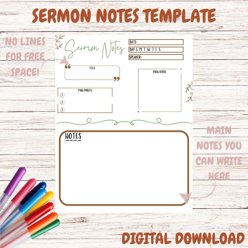 Sermon Notes Template, Sermon Notes for Church, Church Notes Template ...