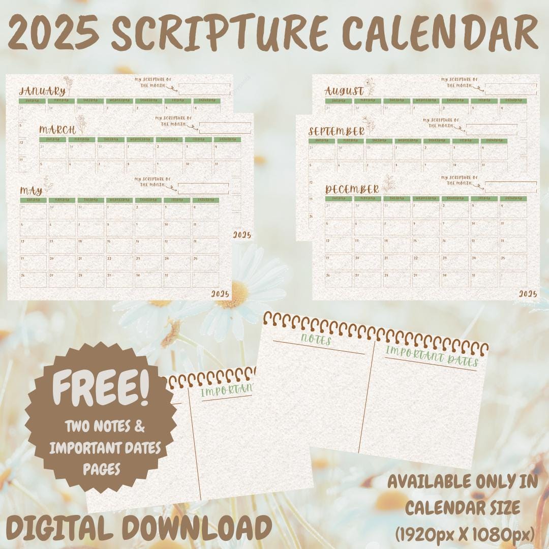 2025 Bible Calendar, 2025 Scripture Calendar, 2025 Digital Calendar ...