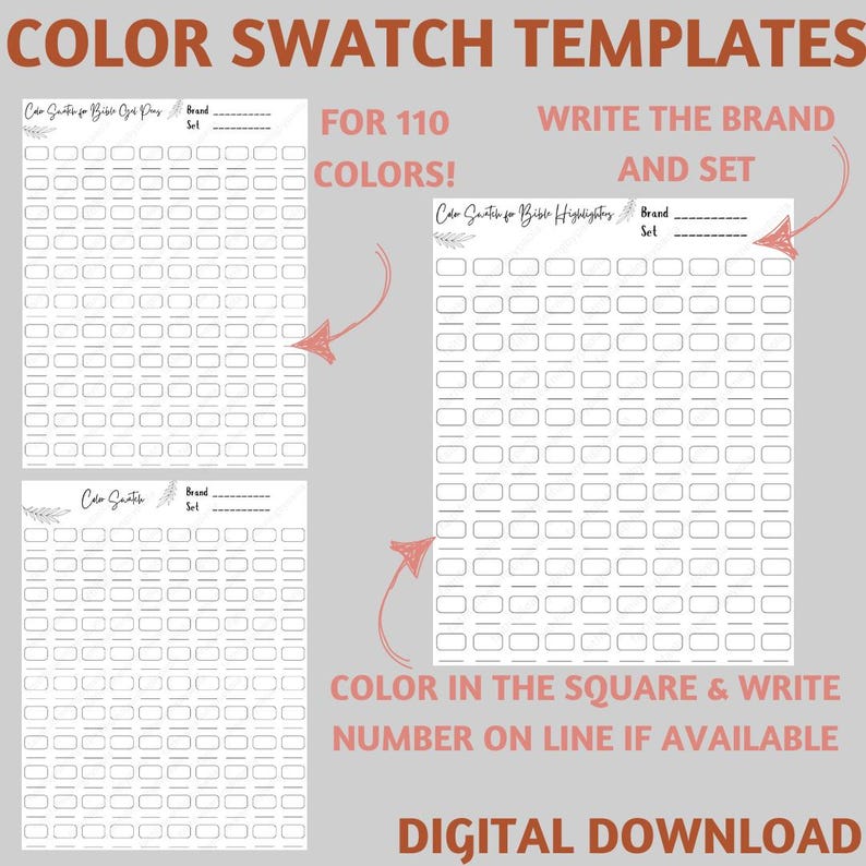 Color Swatch, Printable Color Swatch Chart, Color Swatch Chart Sheet ...