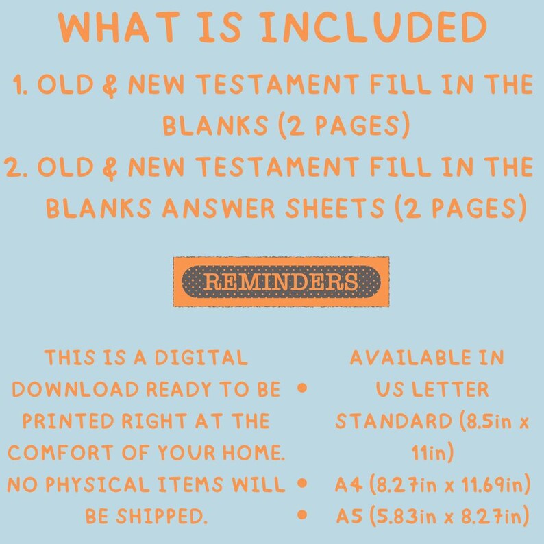 Children's Books of the Bible Fill in the Blanks, Kids Bible Activities ...