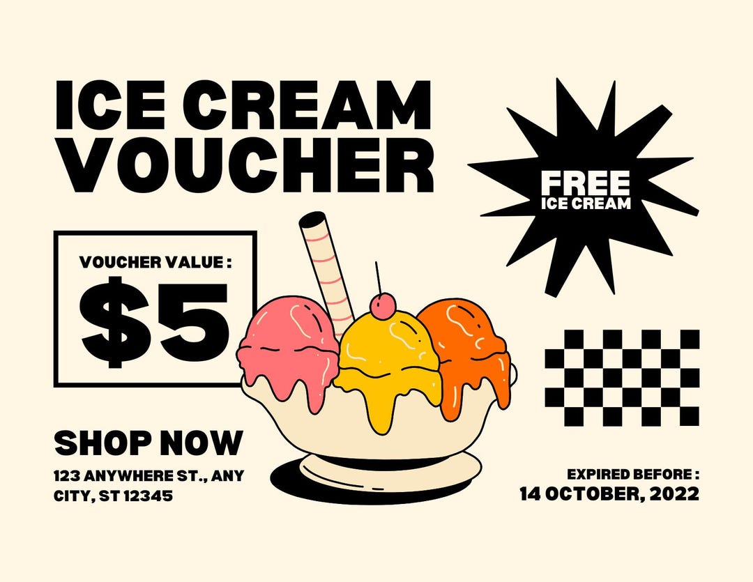 Editable Ice Cream Voucher Template | Canva Design (digital Download ...