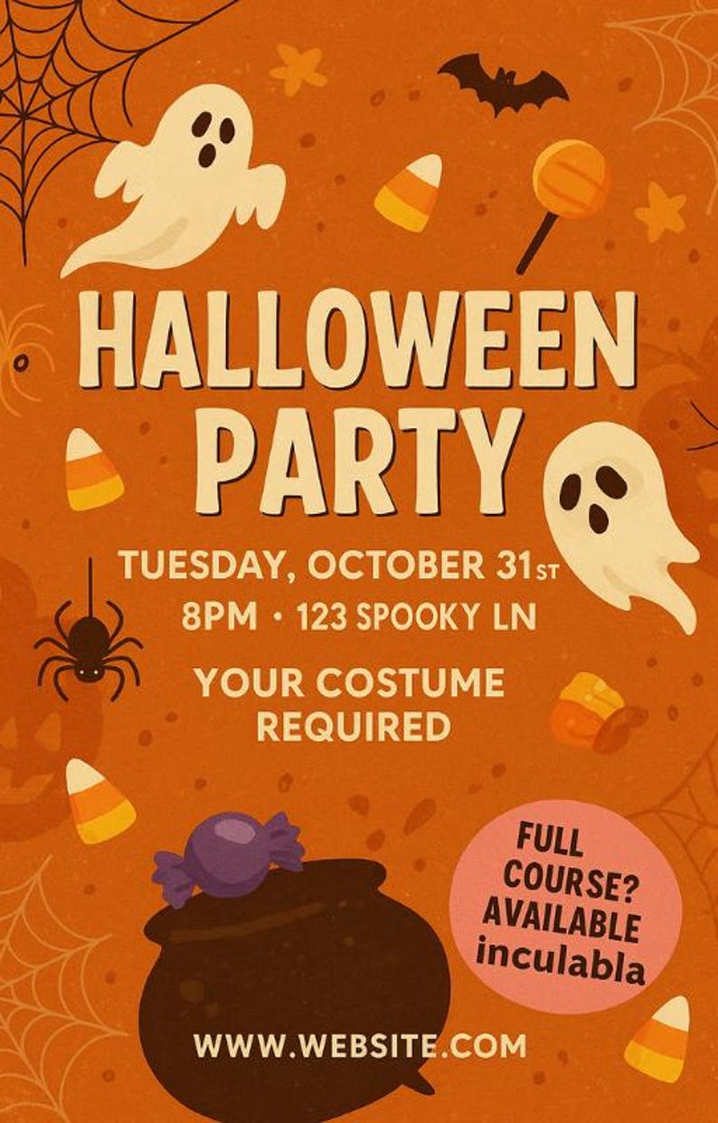 Editable Halloween Party Flyer Template | Ghosts & Spider Webs | Spooky ...