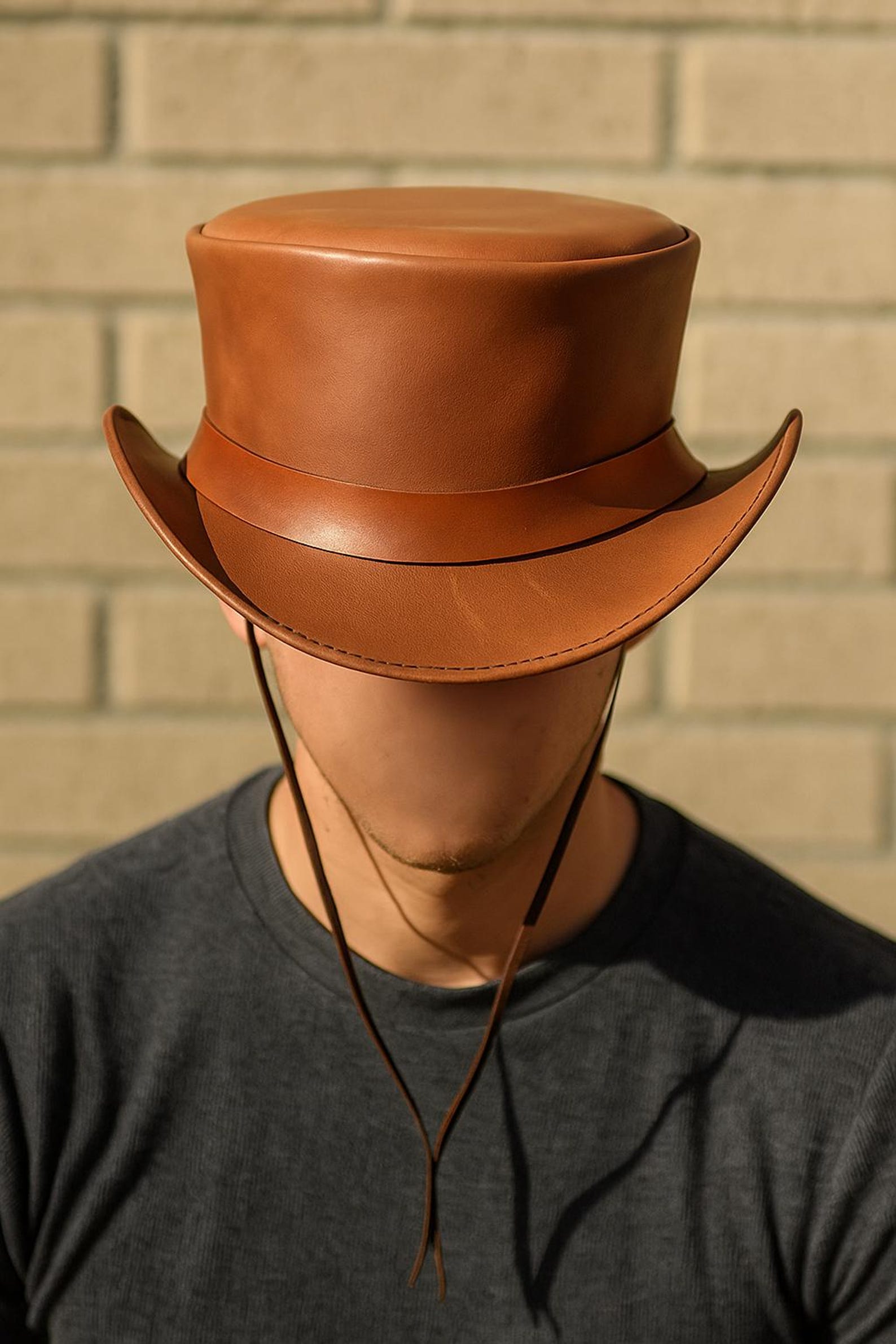 Handmade Tan Leather Top Hat – Western Cowboy Steampunk Festival Hat ...