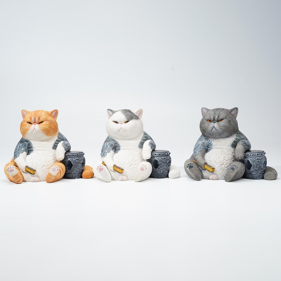 JXK Studio Japanese Art Cat Figurine Handmade Resin Cat Statue Unique ...