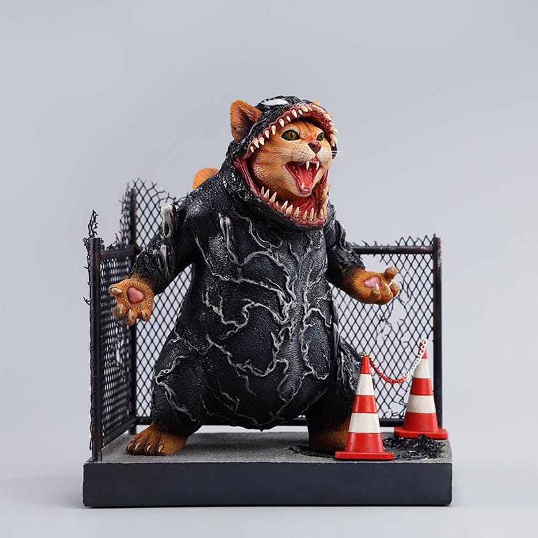 JXK Studio Design Handmade Venom Cat Statue Resin Sculpture Kaiju Cat ...