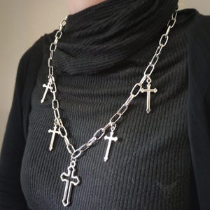 Layered Cross Punk Chain Necklace: Emo Goth Biker Silver Alloy - Etsy