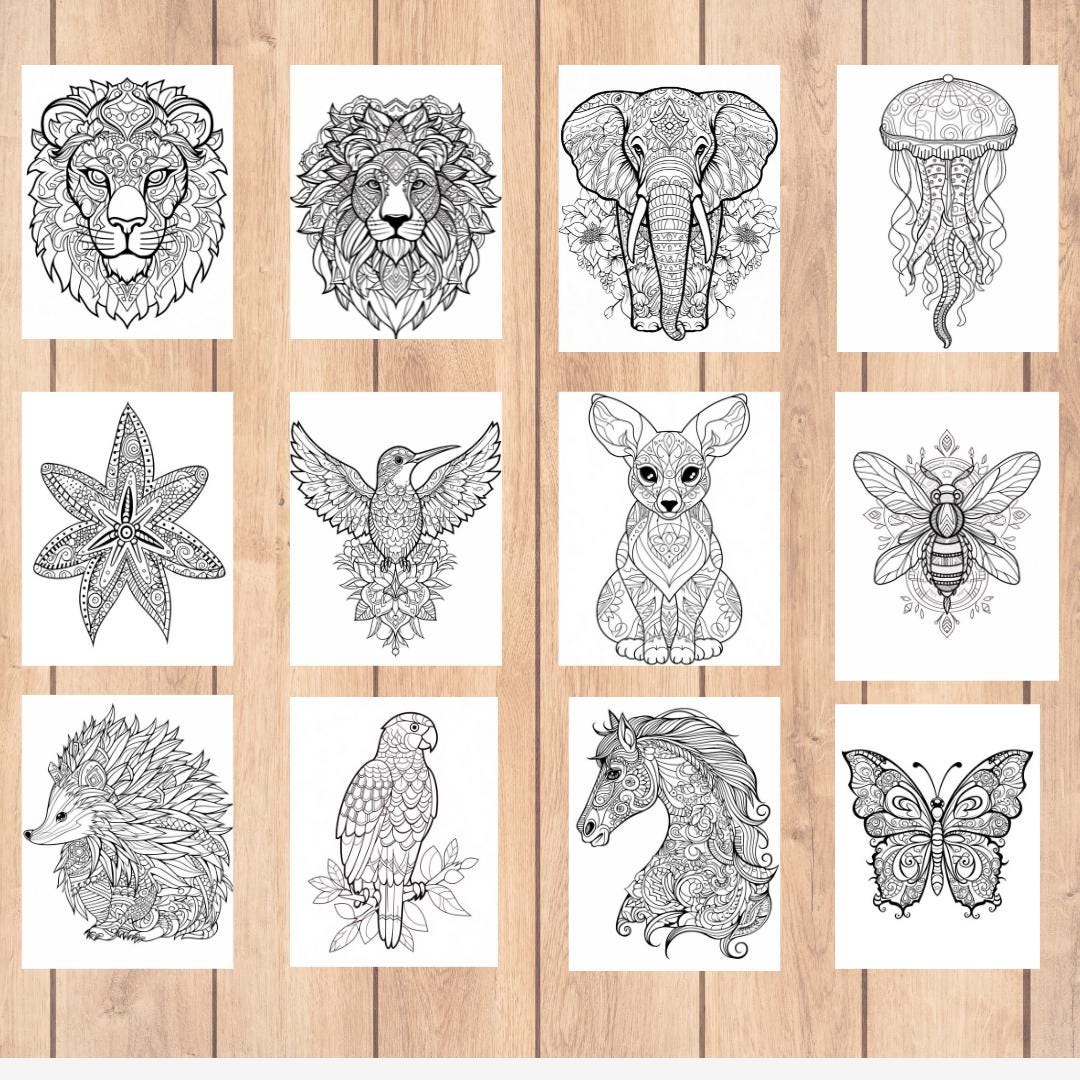 110 Animal Mandala Coloring Page, Zen Mandala Printable Grayscale ...