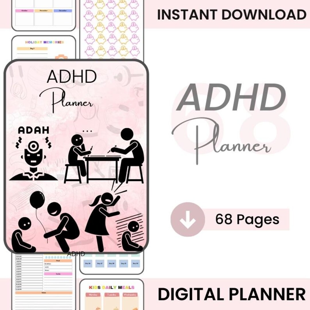 ADHD Planner / Digital Planner / Printable Journal / Therapy Tracker ...