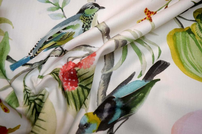 Paradise Leaf Large Tropical Floral Bird Print Hamilton Fabric - Etsy