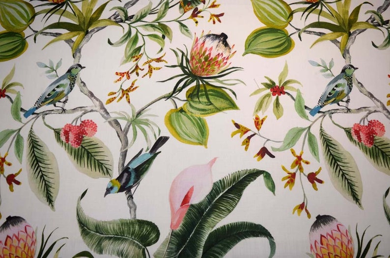 Paradise Leaf Large Tropical Floral Bird Print Hamilton Fabric - Etsy