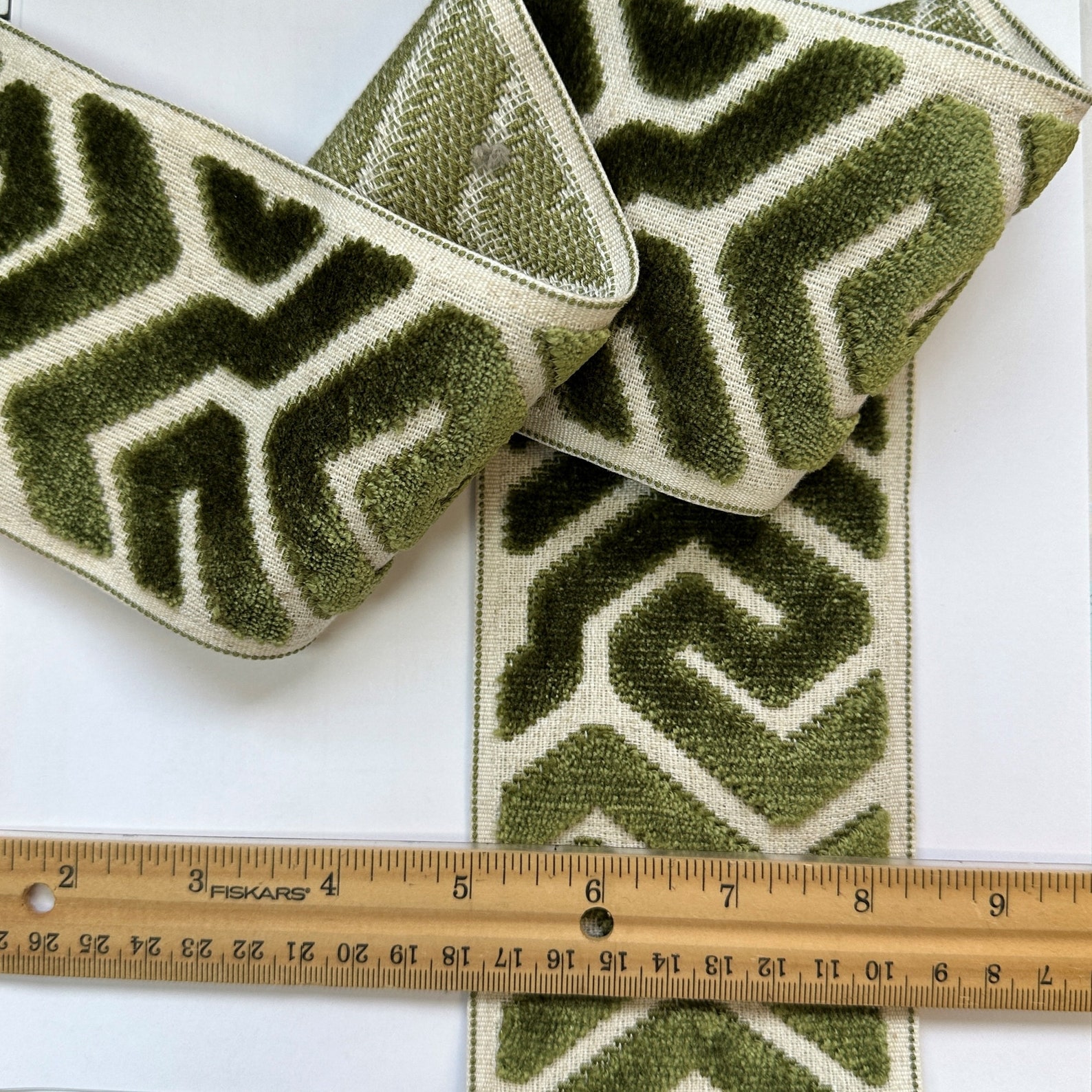 Agos Lime 3.5 Inch Green Cut Velvet Geometric Maze Europatex Tape Trim ...