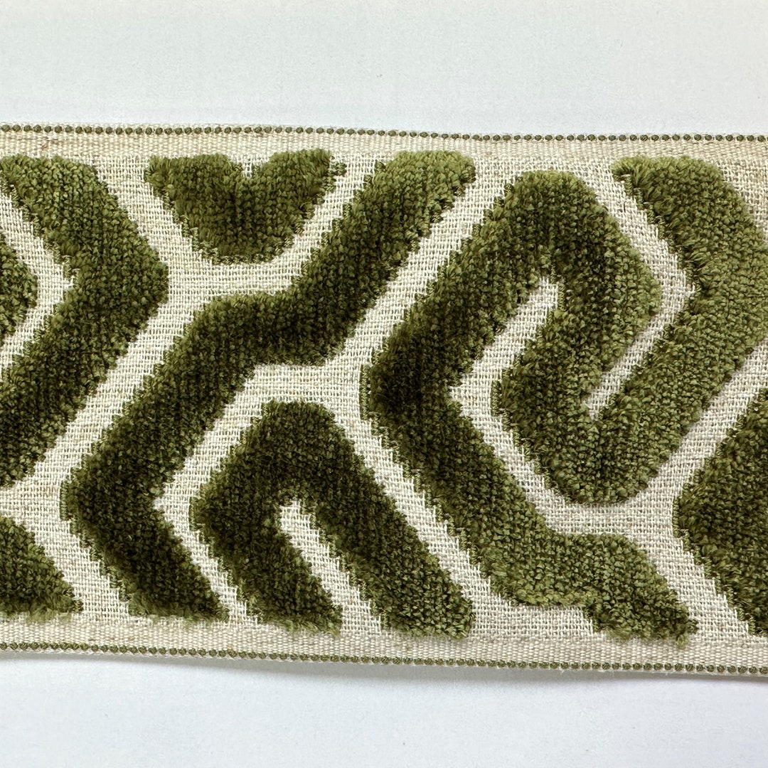 Agos Lime 3.5 Inch Green Cut Velvet Geometric Maze Europatex Tape Trim ...