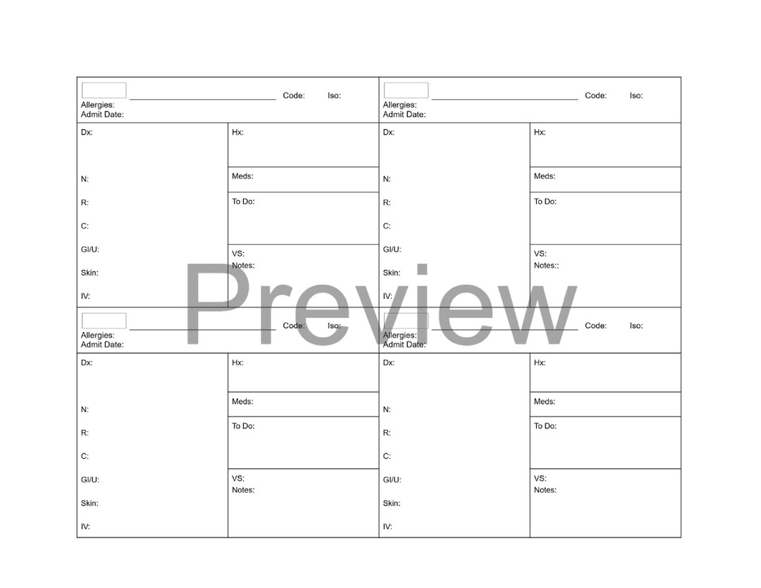 Nursing Report Sheet: 4 Patients - Etsy