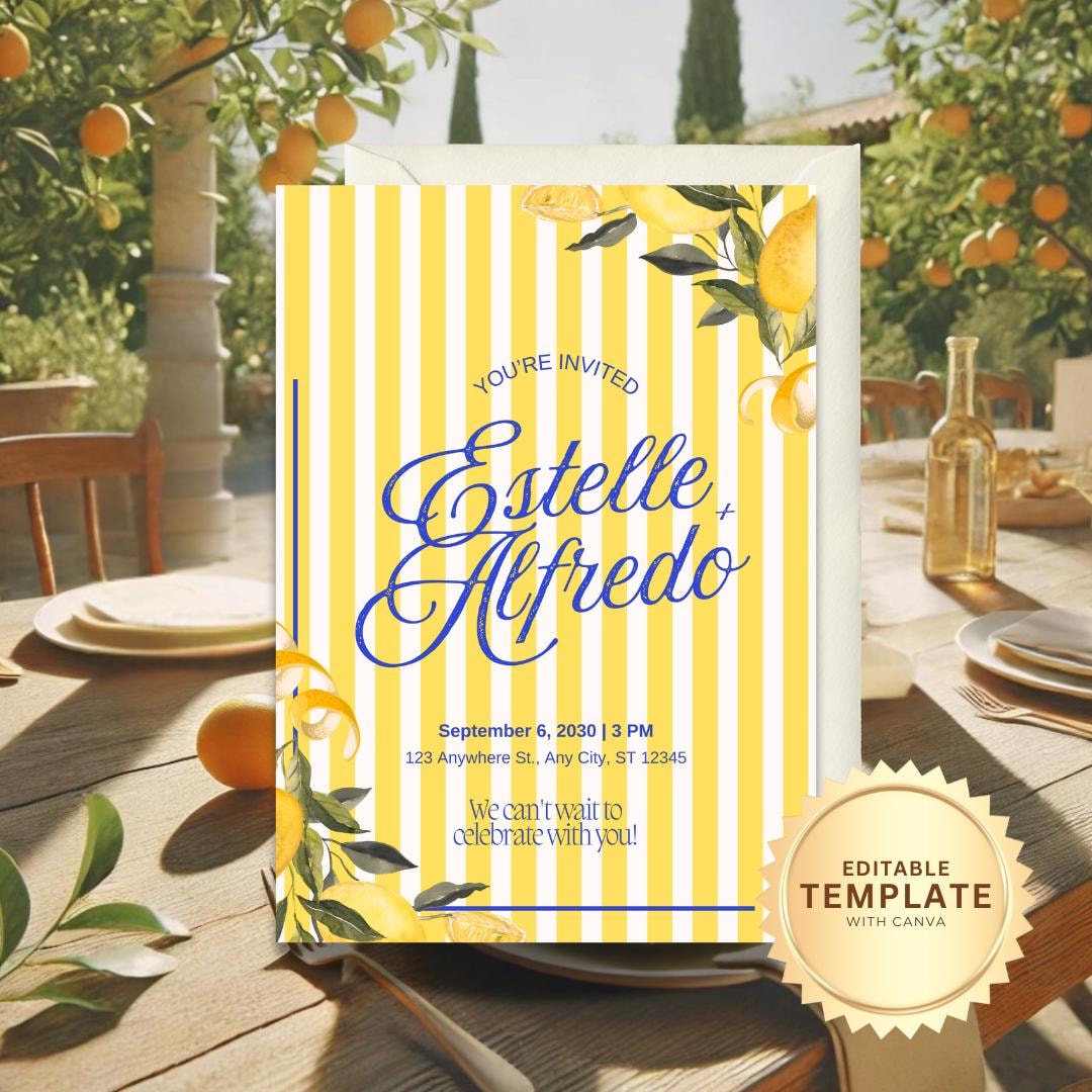 Mediterranean Lemon Invitation Template Sorrento-inspired Citrus Invite ...