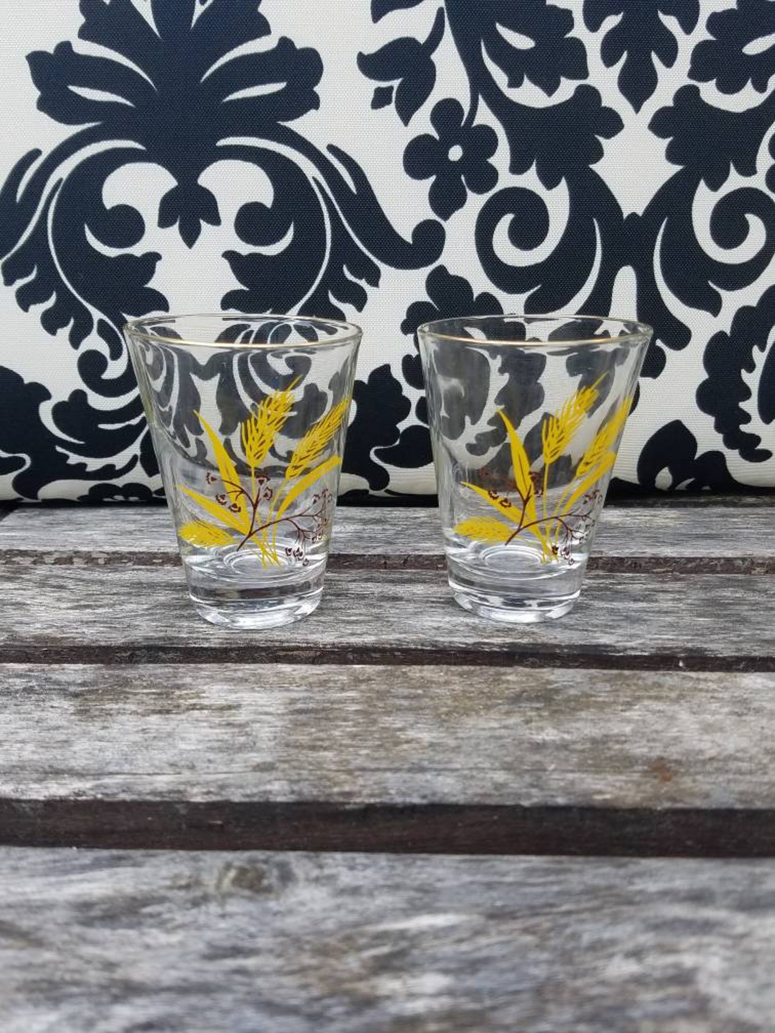 Vintage Bar Glasses Set Of 2 Wheat Glasses Vintage Etsy