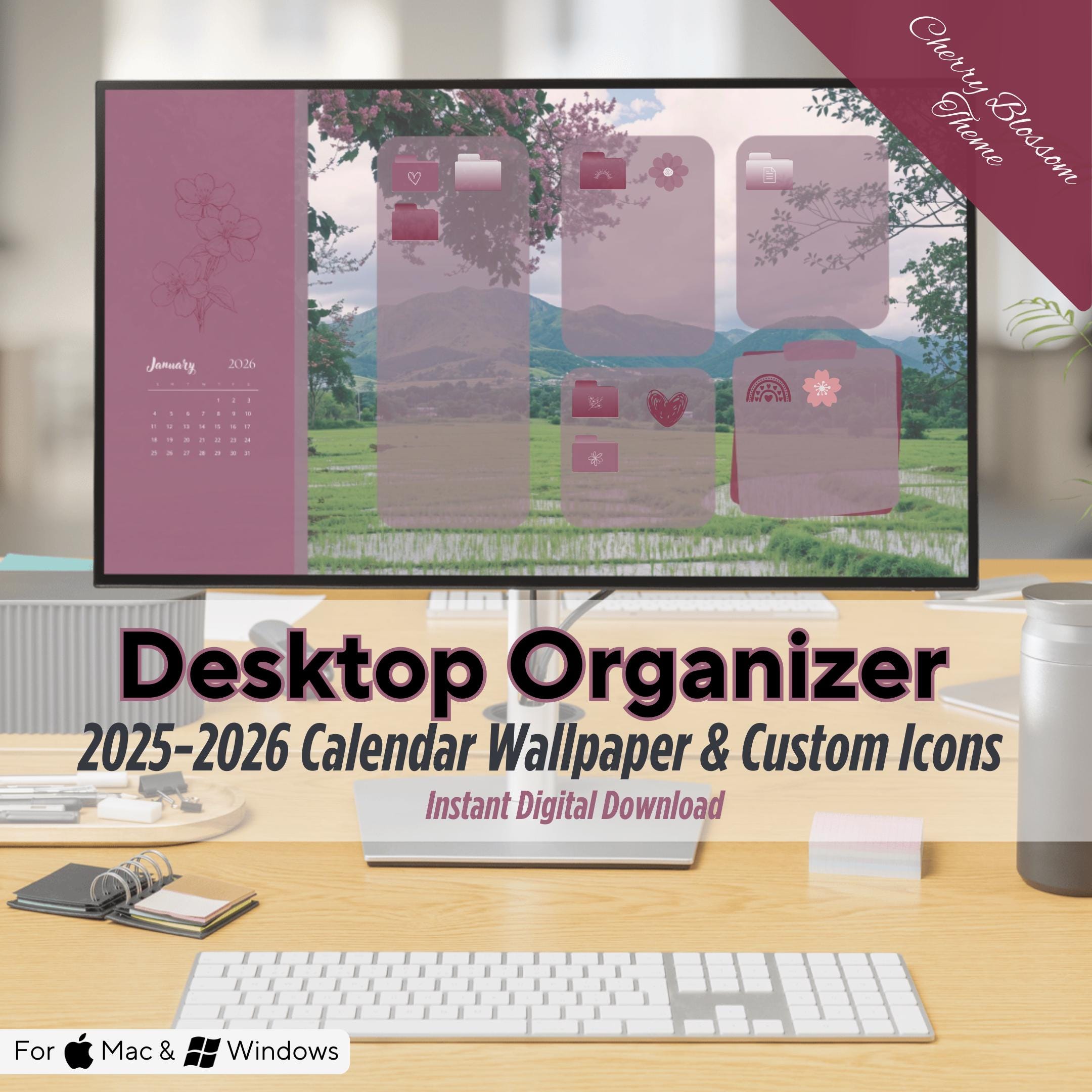 2025-2026 Desktop Organizer Wallpaper, Custom Desktop Folder Icons Set ...