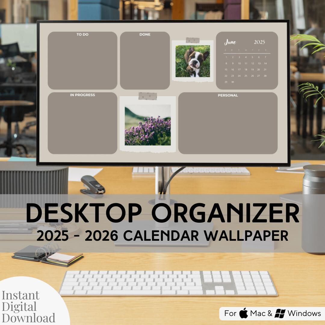 Desktop Wallpaper Organizer | 2025-2026 Calendar | Monthly Puppy ...