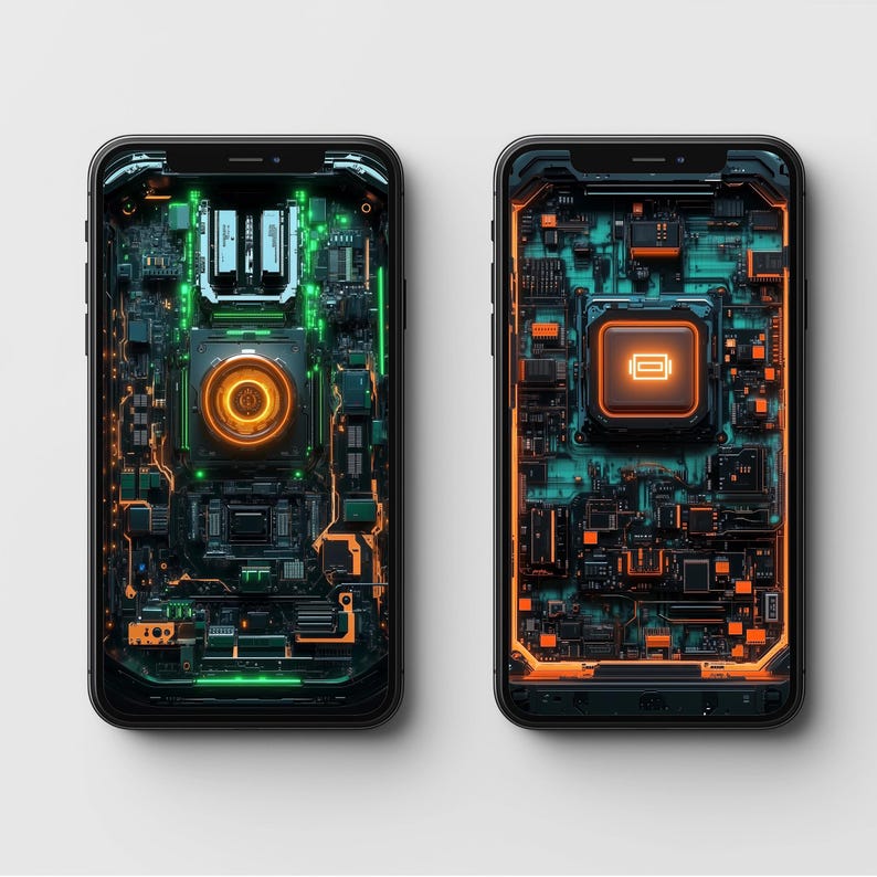 4 Cyberpunk Tech Circuit Board Screensaver Pack Phone Wallpaper Cyber ...