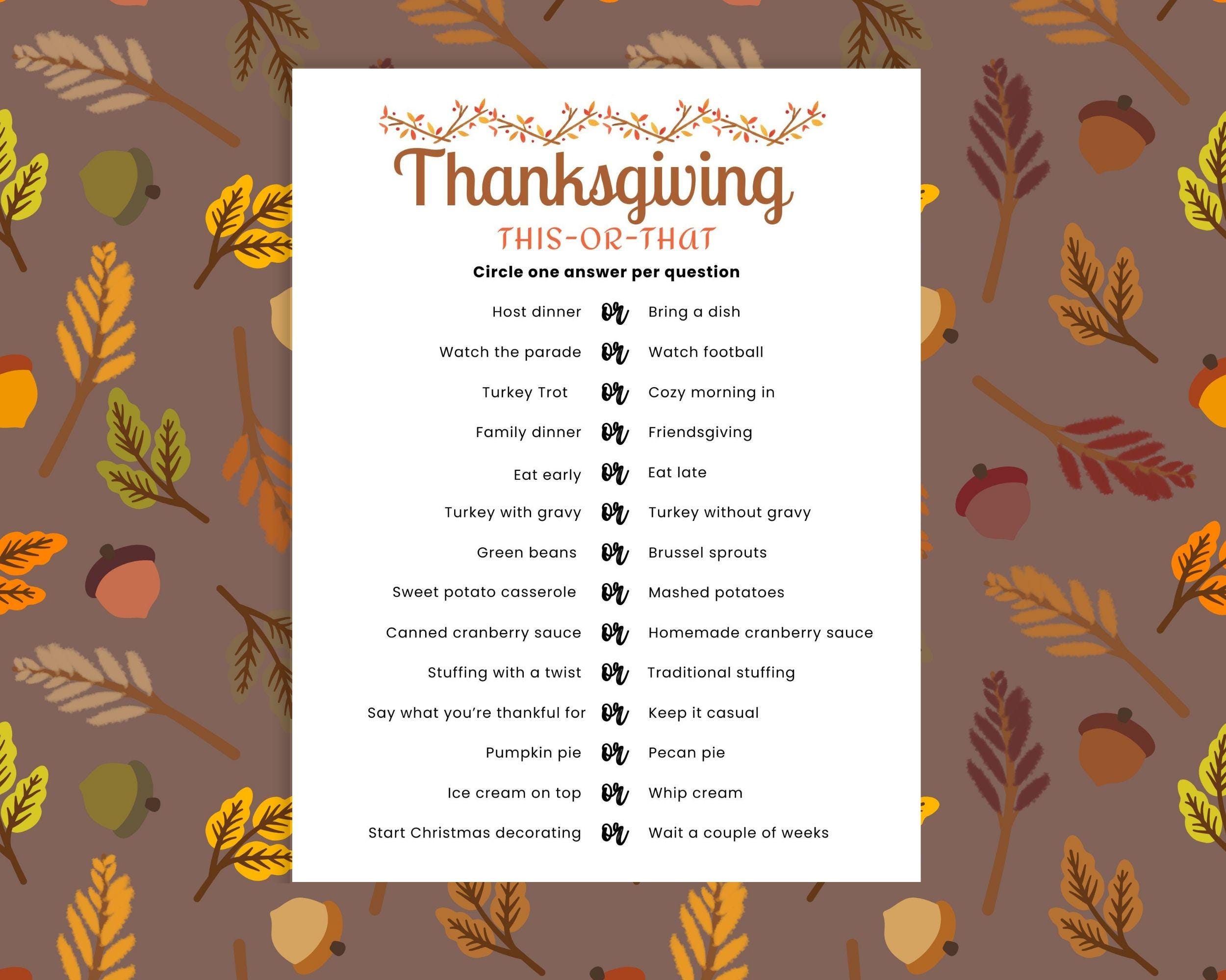 Thanksgiving This or That Game: Thanksgiving Game, Team Building Game ...