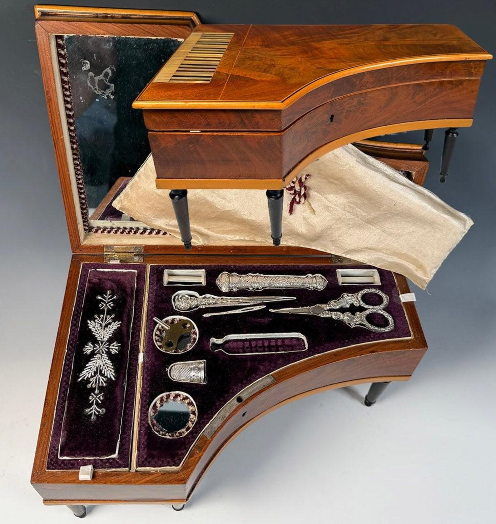 RARE Antique French Miniature Piano Sewing Box, Music Box Plays, Sewing ...
