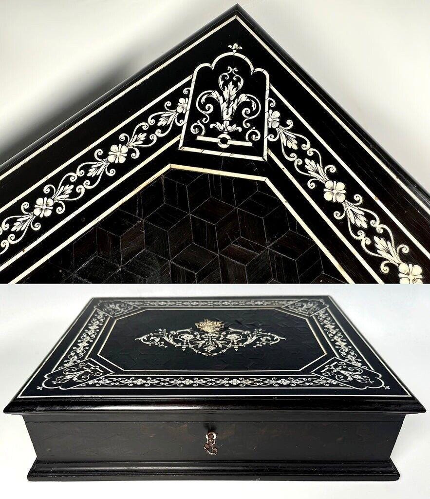 Antique DEIHL, Paris, French Game Box or Chest, Ebony Parquet, Ornate ...