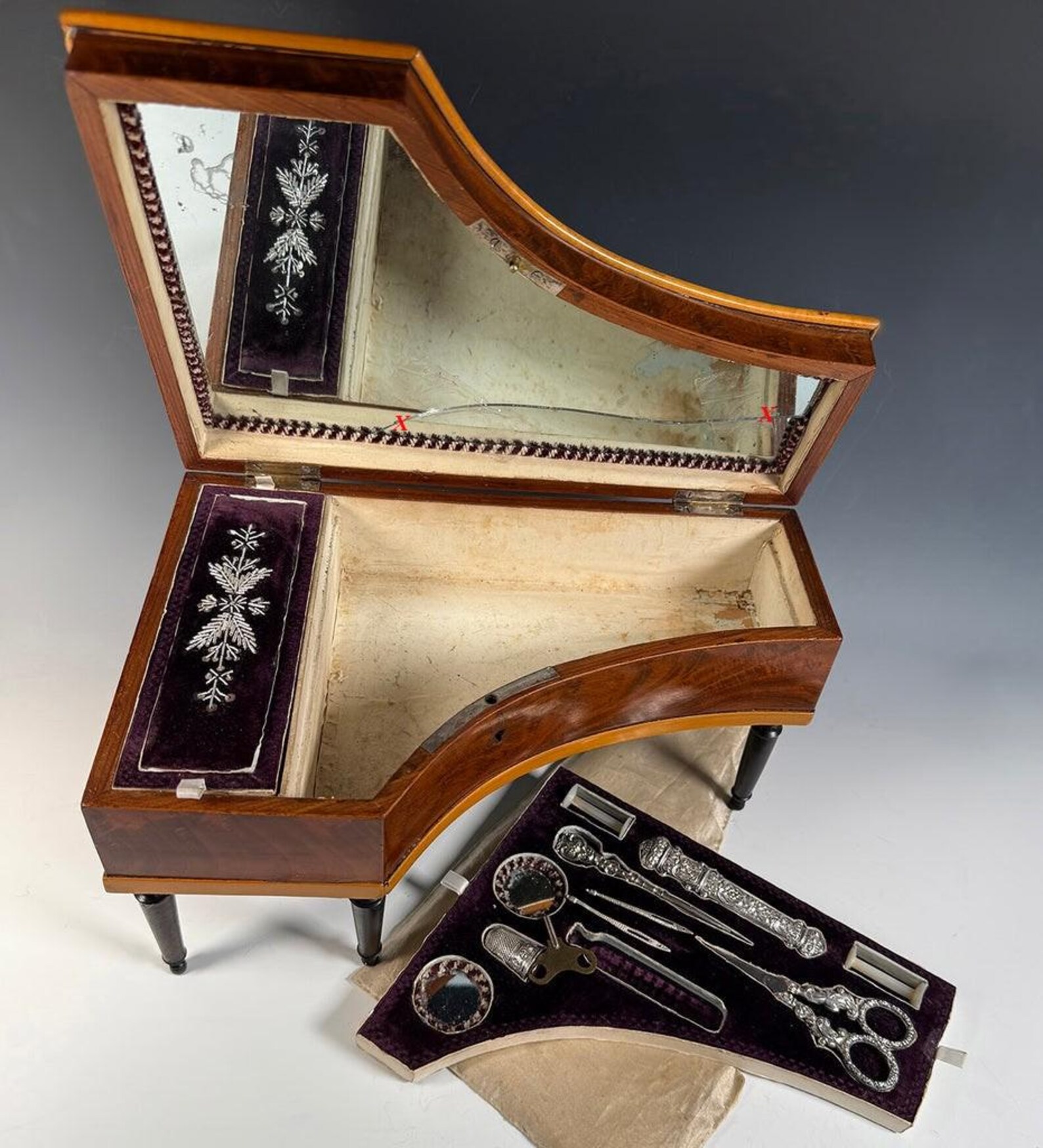 RARE Antique French Miniature Piano Sewing Box, Music Box Plays, Sewing ...