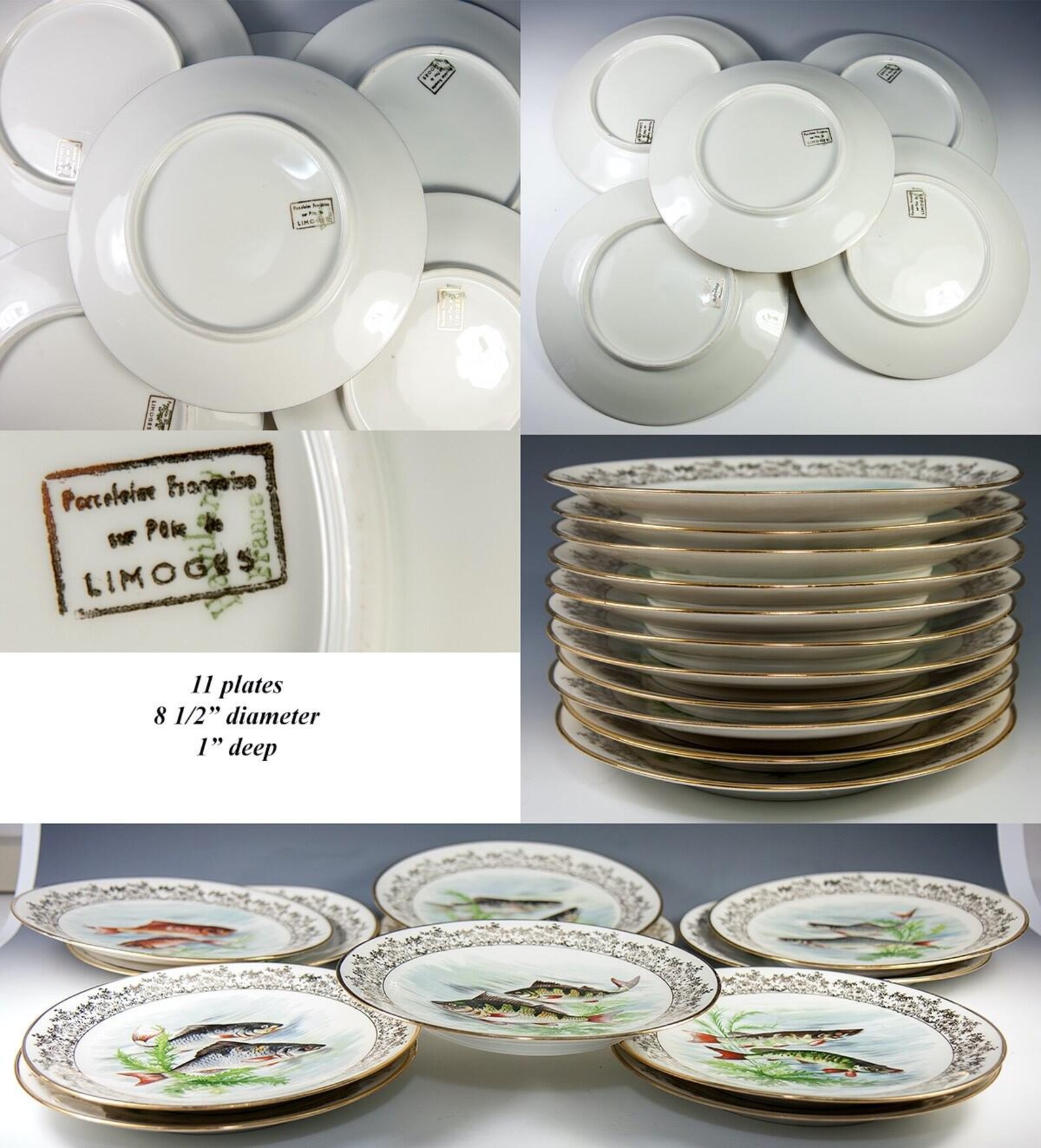 Antique - Vint. Haviland Limoges Set of 11 Transfer & Painted Fish ...