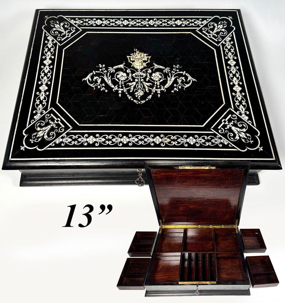 Antique DEIHL, Paris, French Game Box or Chest, Ebony Parquet, Ornate ...