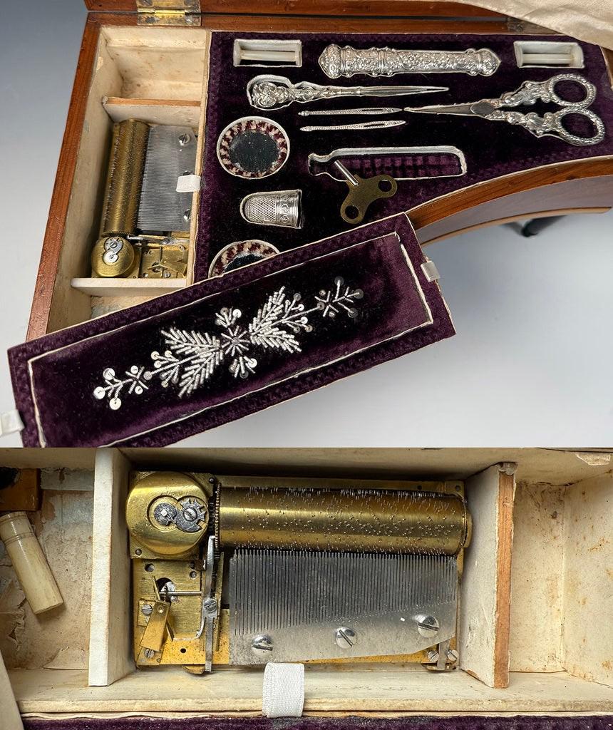 RARE Antique French Miniature Piano Sewing Box, Music Box Plays, Sewing ...