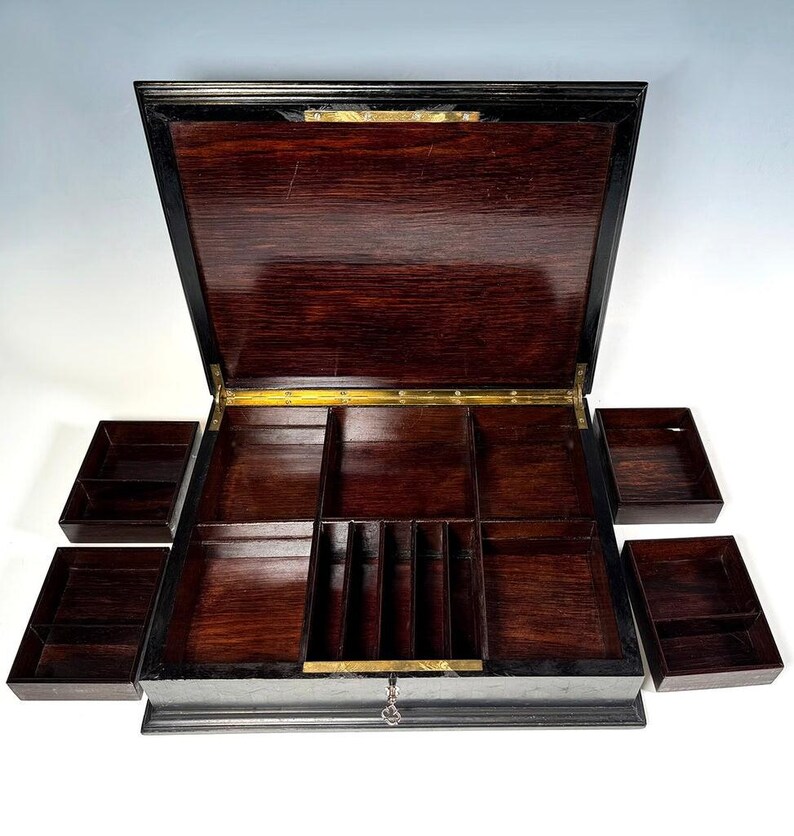 Antique DEIHL, Paris, French Game Box or Chest, Ebony Parquet, Ornate ...