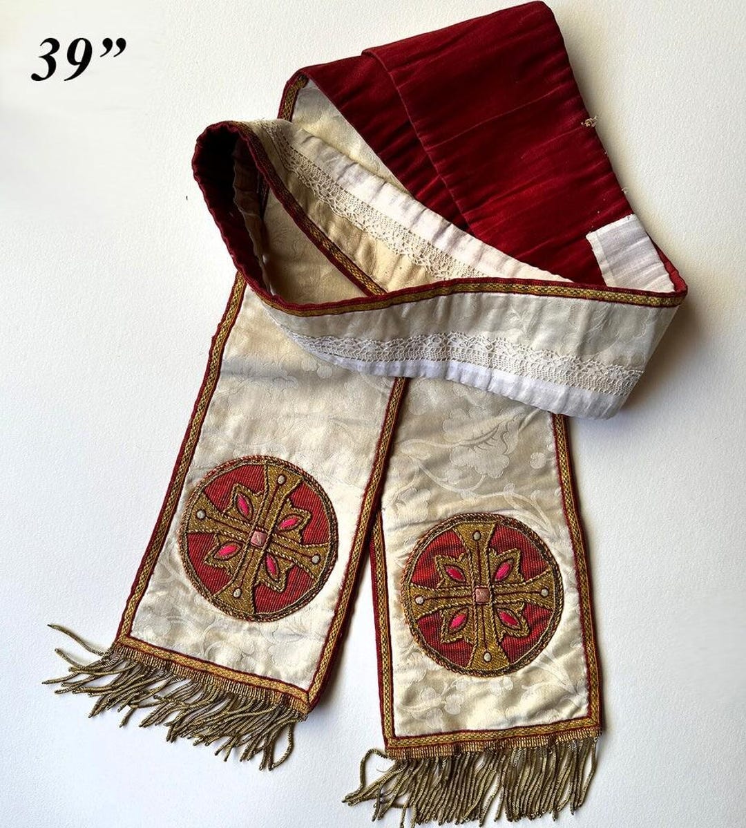 Antique French Catholic Maniple, Ceremonial Stole, Silk and Embroidery ...