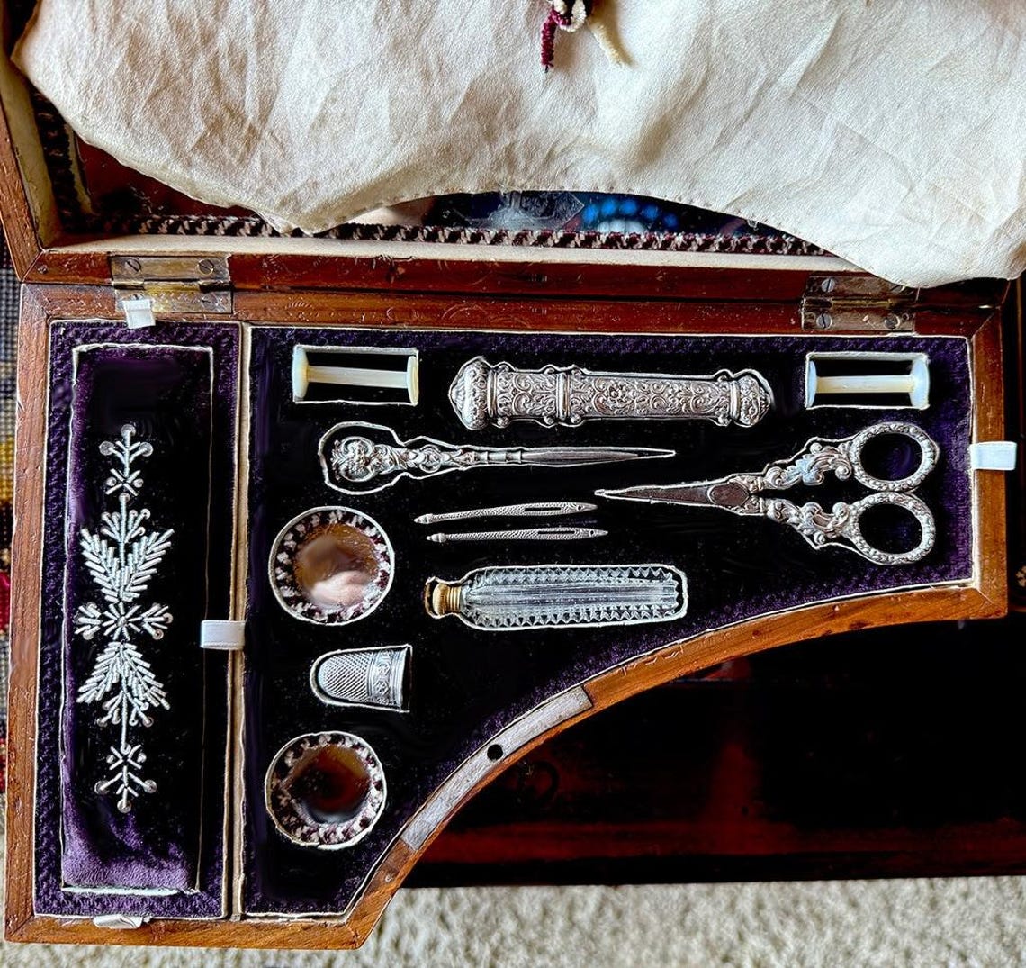 RARE Antique French Miniature Piano Sewing Box, Music Box Plays, Sewing ...