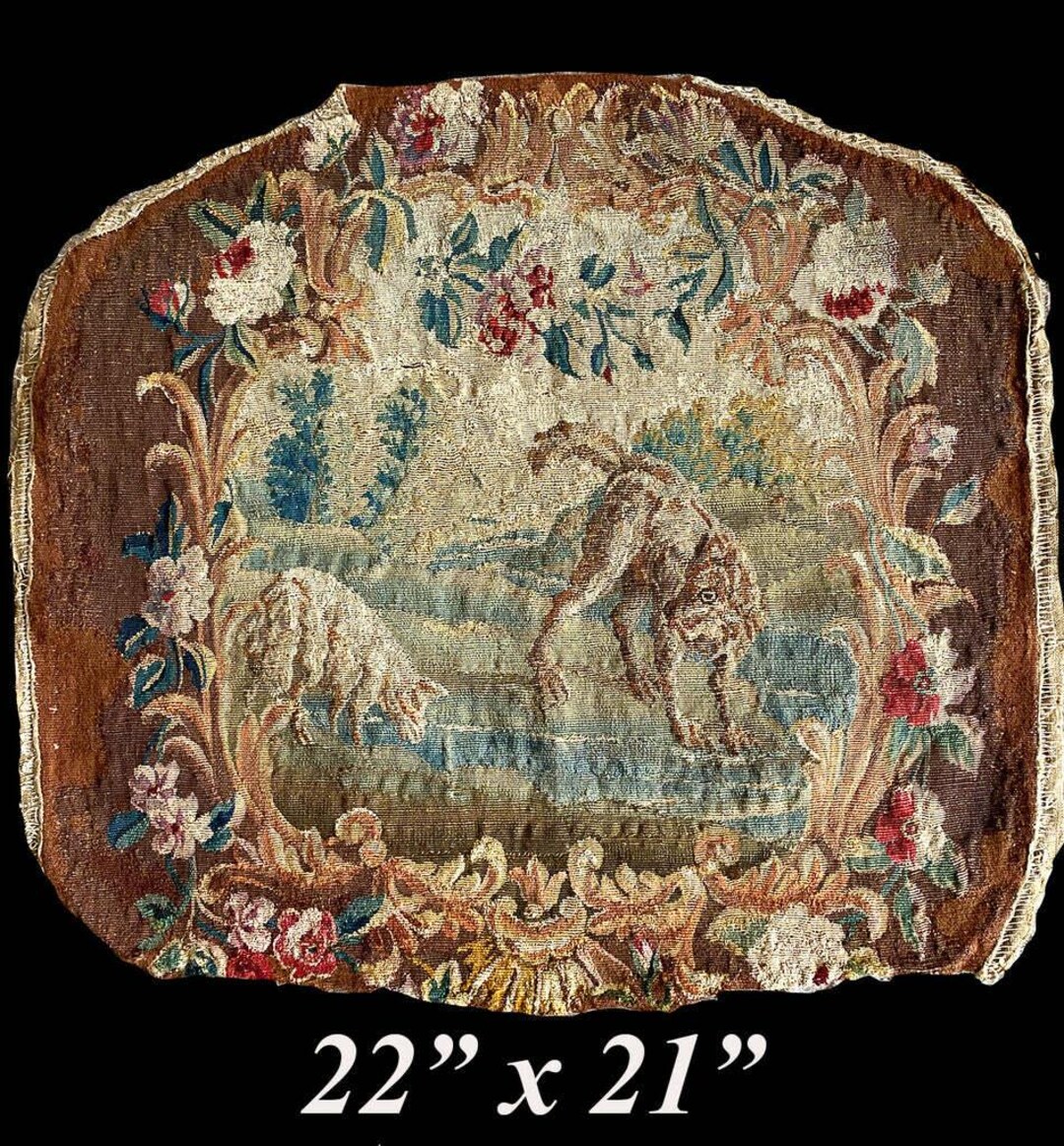 RARE Fine Antique 18th Century Aubusson or Beauvais Tapestry Fragment ...