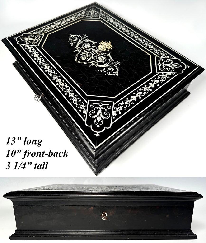 Antique DEIHL, Paris, French Game Box or Chest, Ebony Parquet, Ornate ...