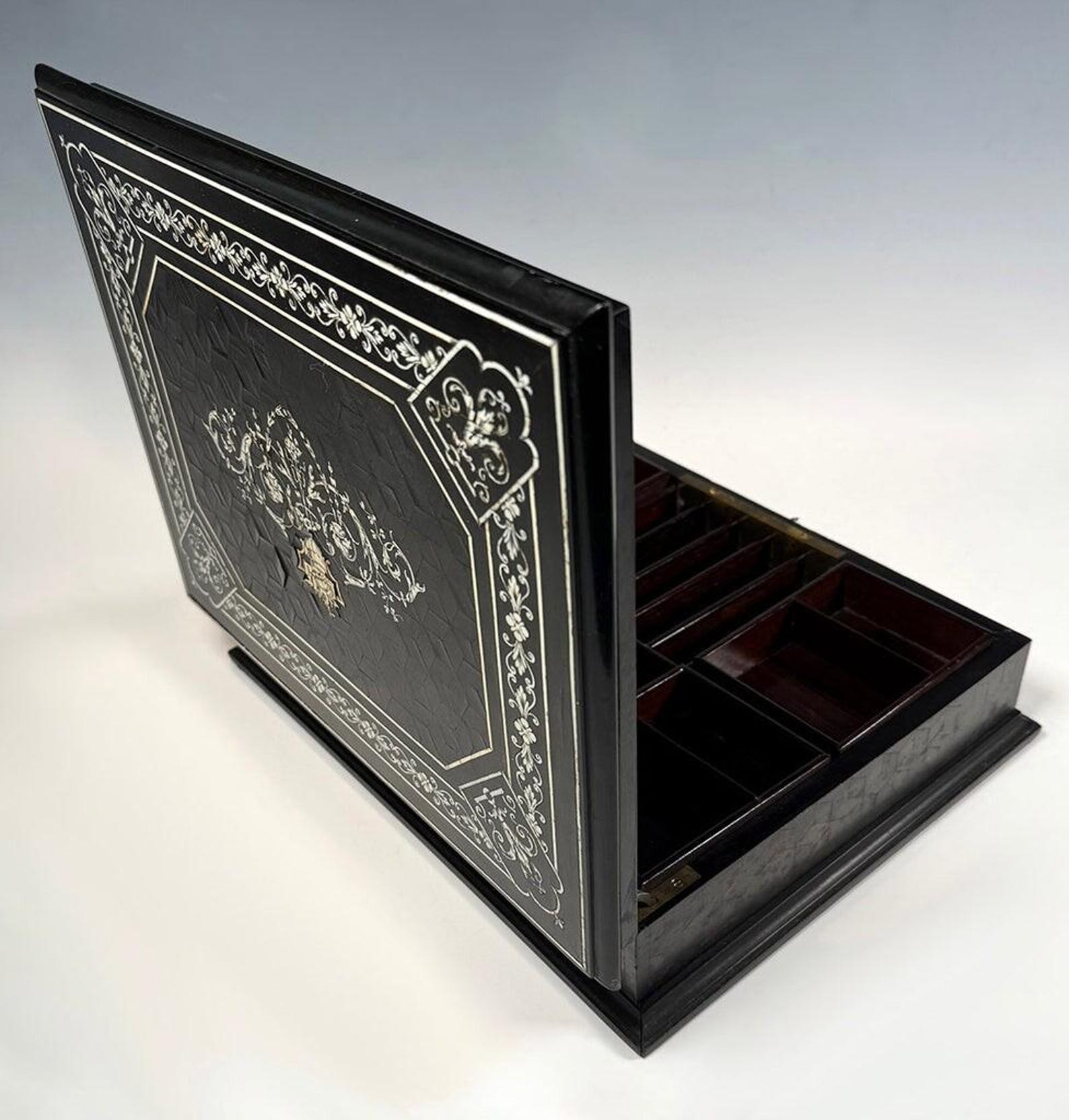 Antique DEIHL, Paris, French Game Box or Chest, Ebony Parquet, Ornate ...