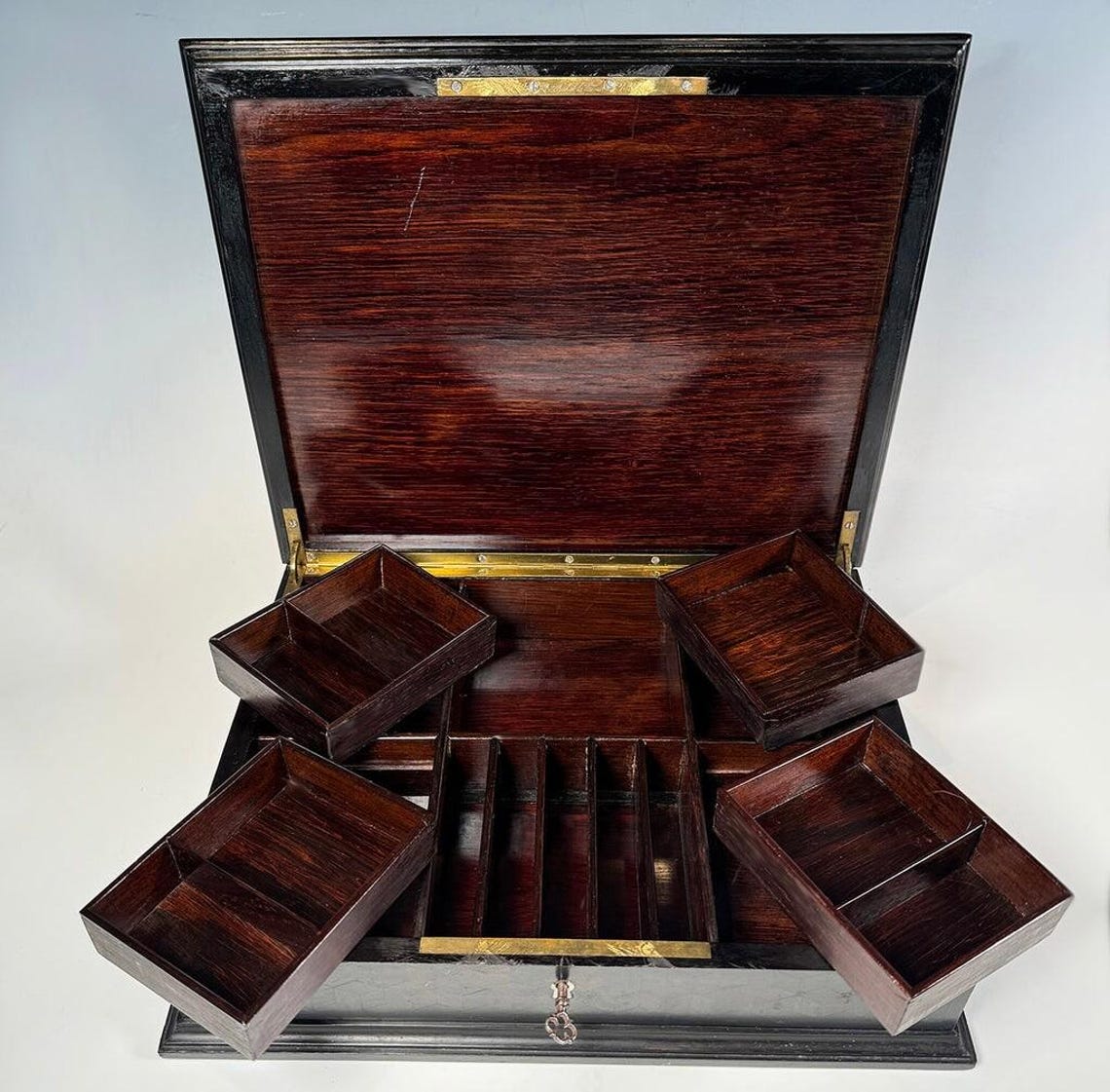 Antique DEIHL, Paris, French Game Box or Chest, Ebony Parquet, Ornate ...