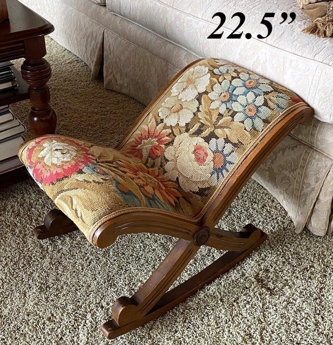 Antique French Aubusson Tapestry Bench or Foot Stool, X-form Rocker ...